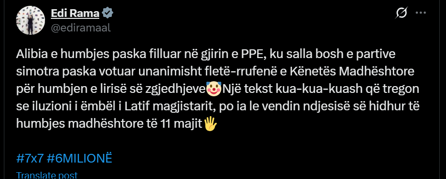 Rama ironizon rezolutën e PPE: "Fletë-rrufe e Kënetës Madhështore për ...